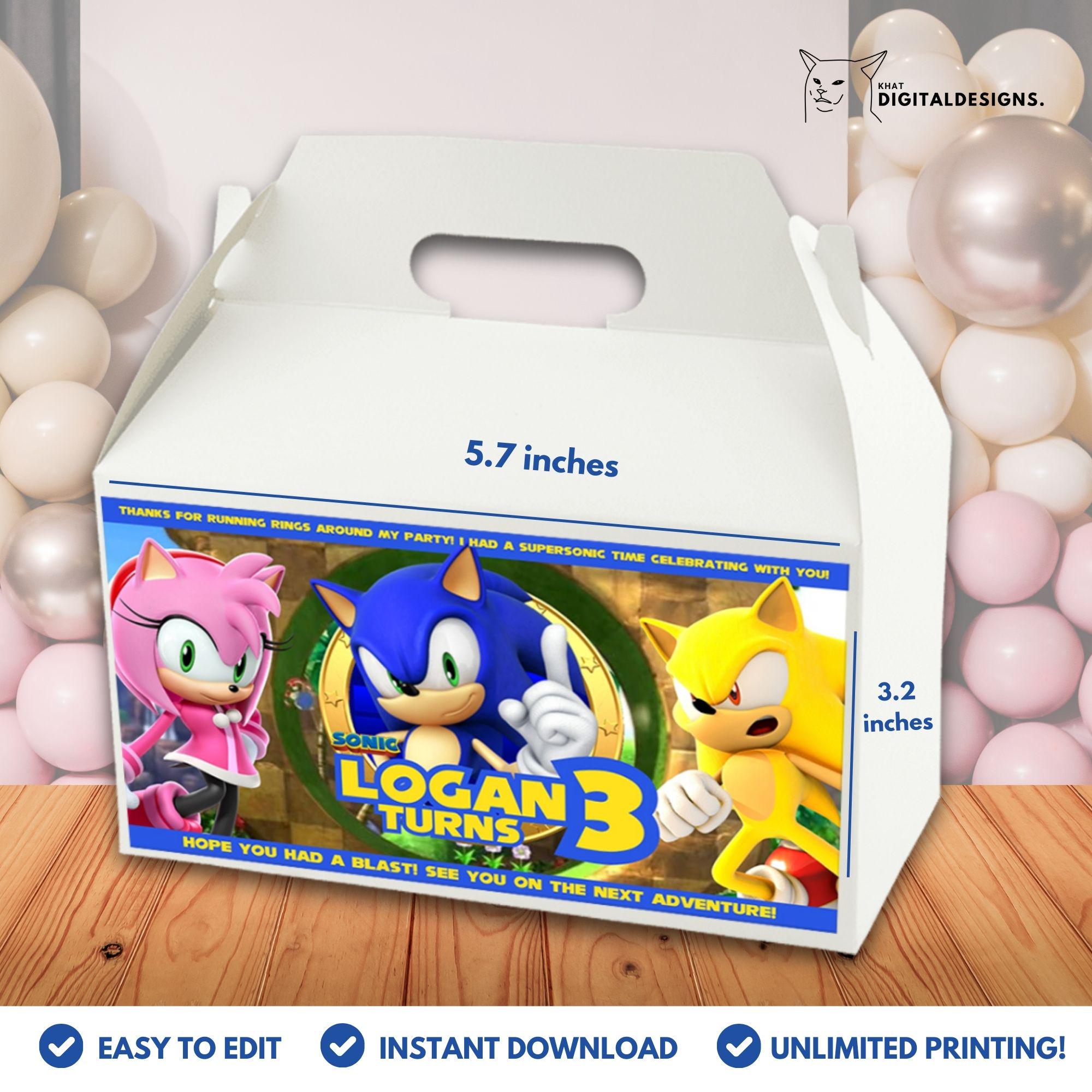 Sonic 3 Gable Box Label, Hedgehog Party Label, Sonic Party Treat Box ...
