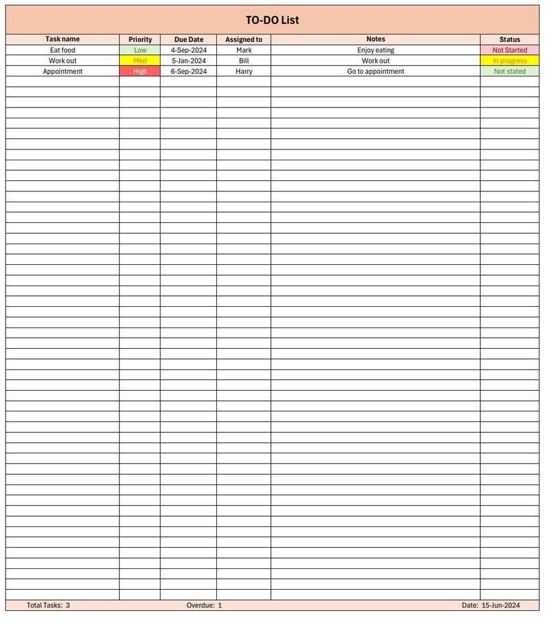 Excel TODO List - Etsy