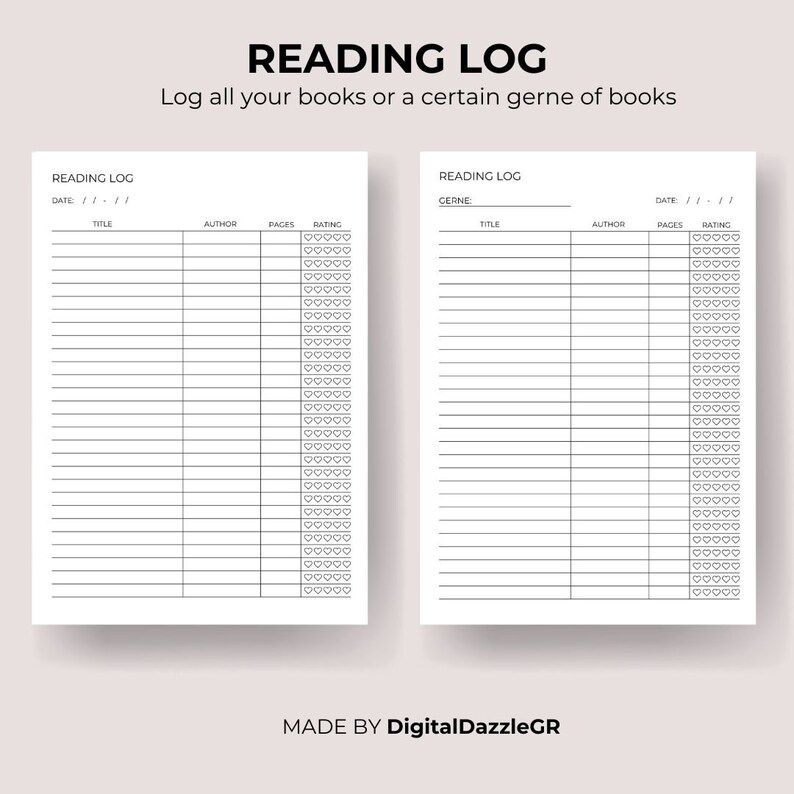 Reading Log Printable and Digital | Book Log | Book Lover's Agenda ...
