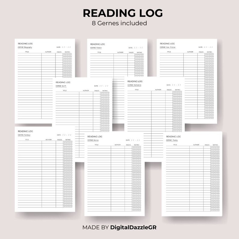Reading Log Printable and Digital | Book Log | Book Lover's Agenda ...