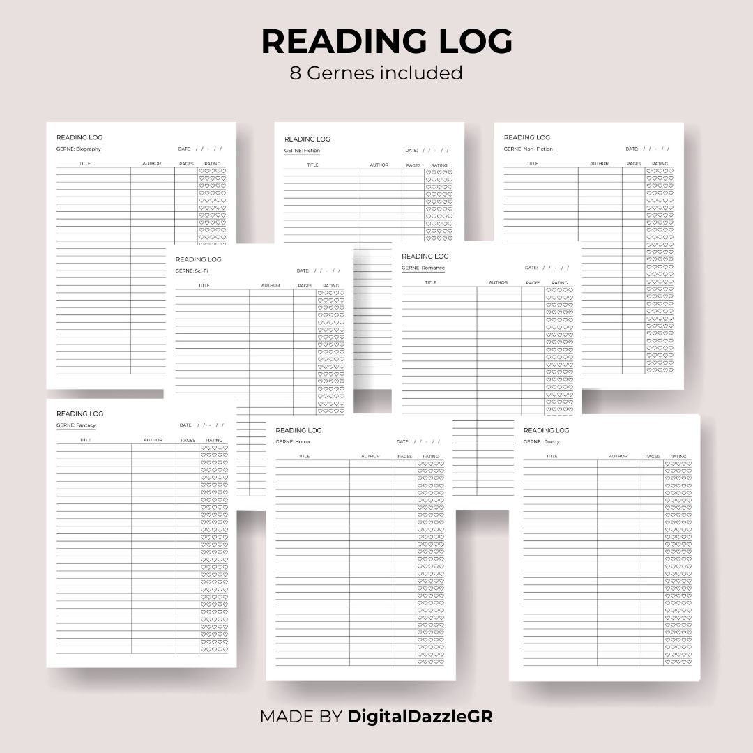 Reading Log Printable and Digital | Book Log | Book Lover's Agenda ...