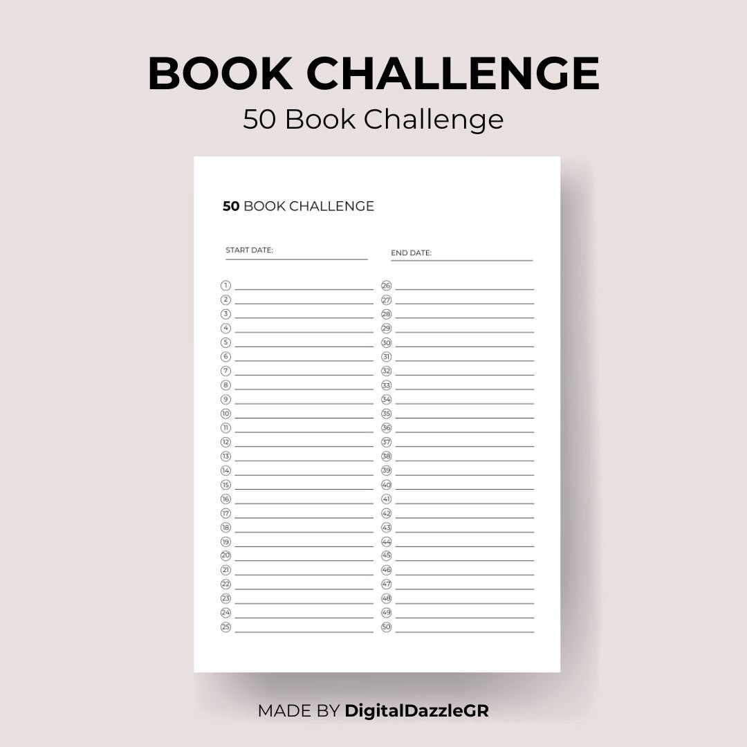50 Book Challenge | Printable and Digital | 2 Sizes A4 and US Letter ...