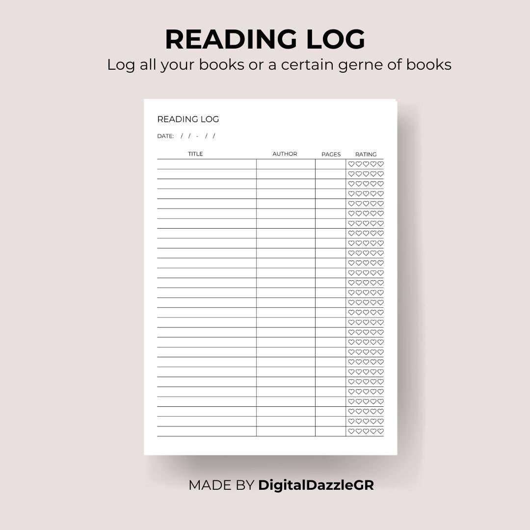 Reading Log Printable and Digital Book Log Book Lover's Agenda Title ...