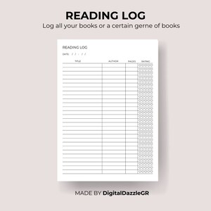Reading Log Printable and Digital | Book Log | Book Lover's Agenda ...