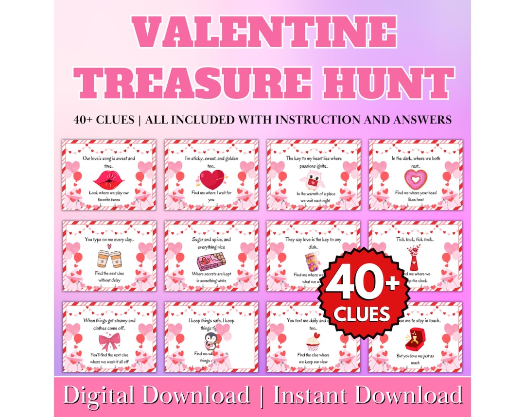 Valentine's Treasure Hunt Game, Valentines Day Games, Valentine Clue ...