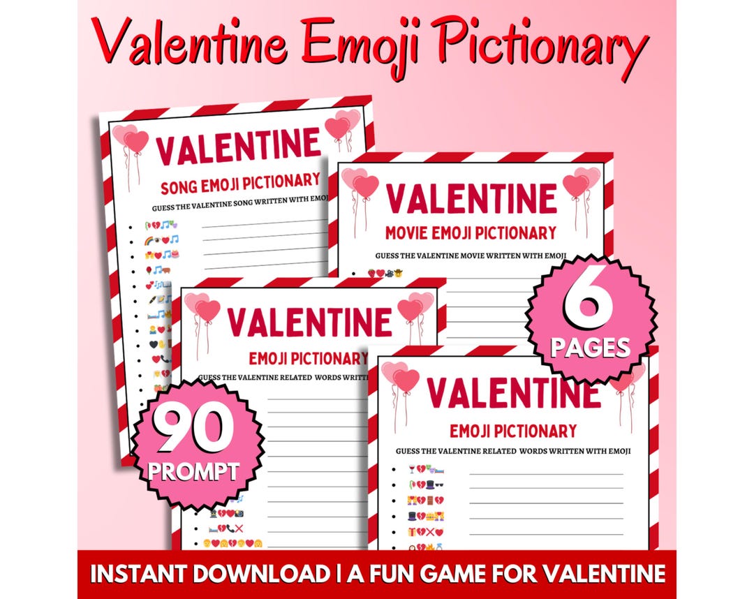 Valentine's Emoji Pictionary Game, Valentines Day Party Game, Valentine ...