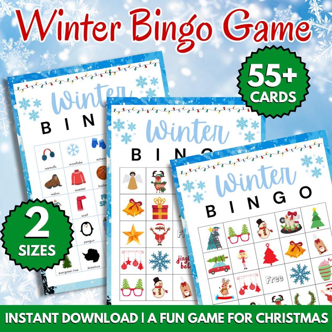 55 + Winter Bingo Game, Winter Bingo Cards, Winter Holiday Classroom ...