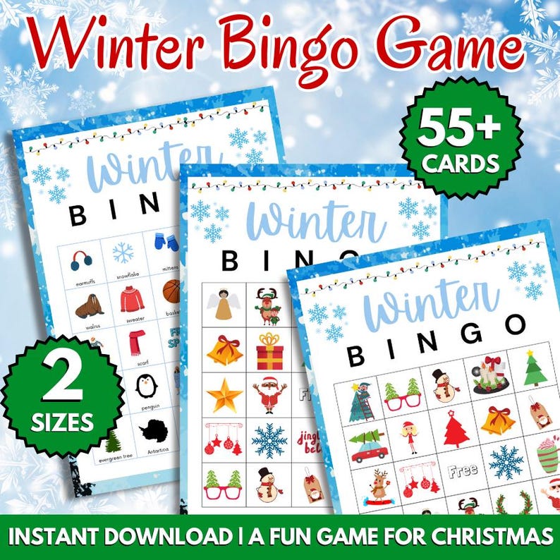 55 Winter Bingo Game, Winter Bingo Cards, Winter Holiday Classroom ...