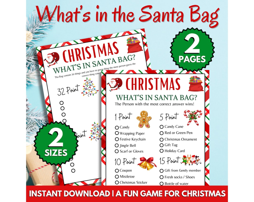 What's in Santa Bag, Christmas Party Game, Santa Game, Printable ...