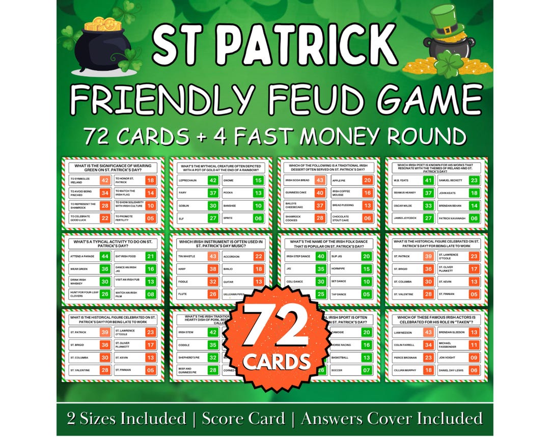 St Patrick's Day Friendly Feud Game, St Pattys Feud, St Patricks Day ...