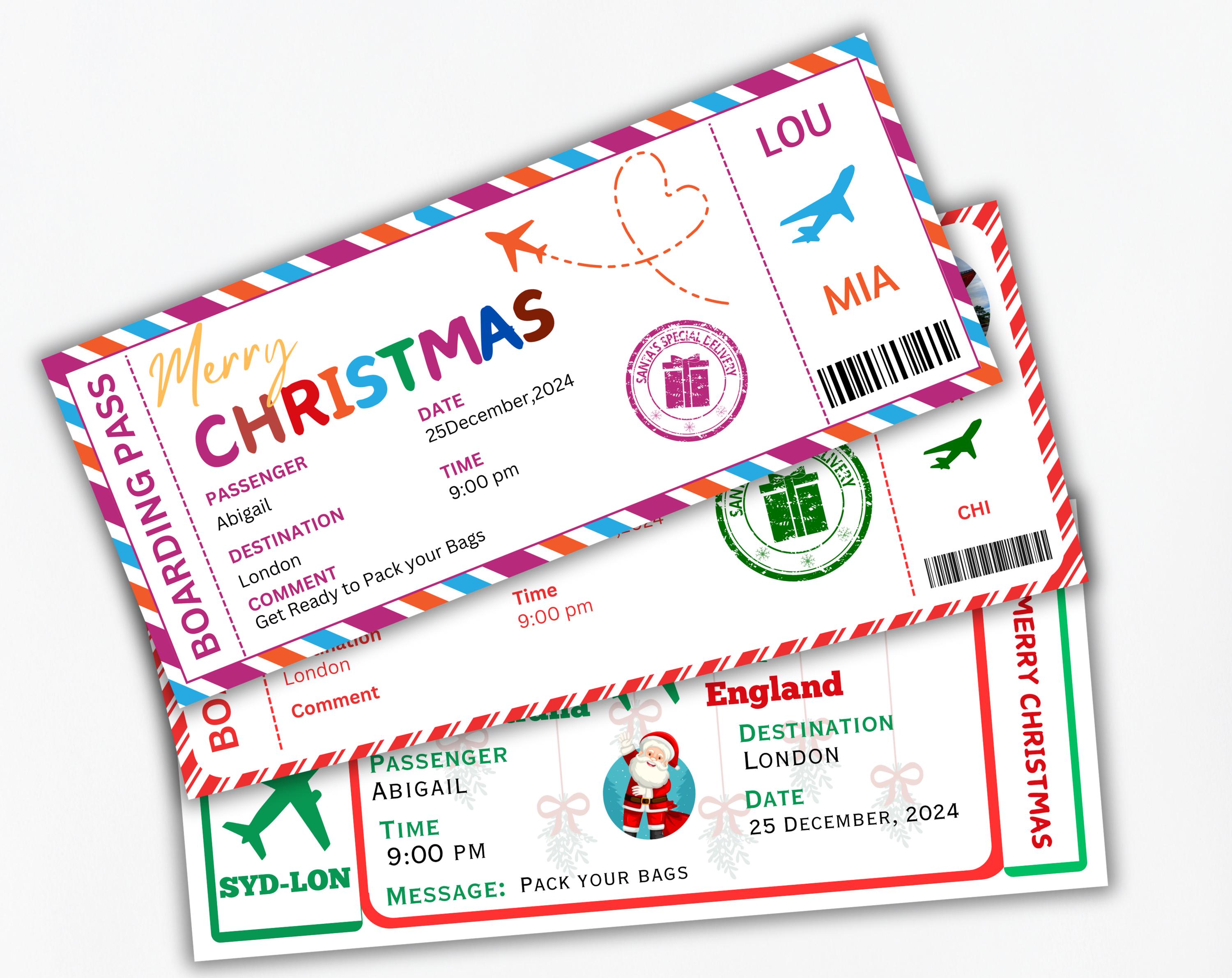 Christmas Boarding Pass Template, Editable Boarding Pass, Surprise ...
