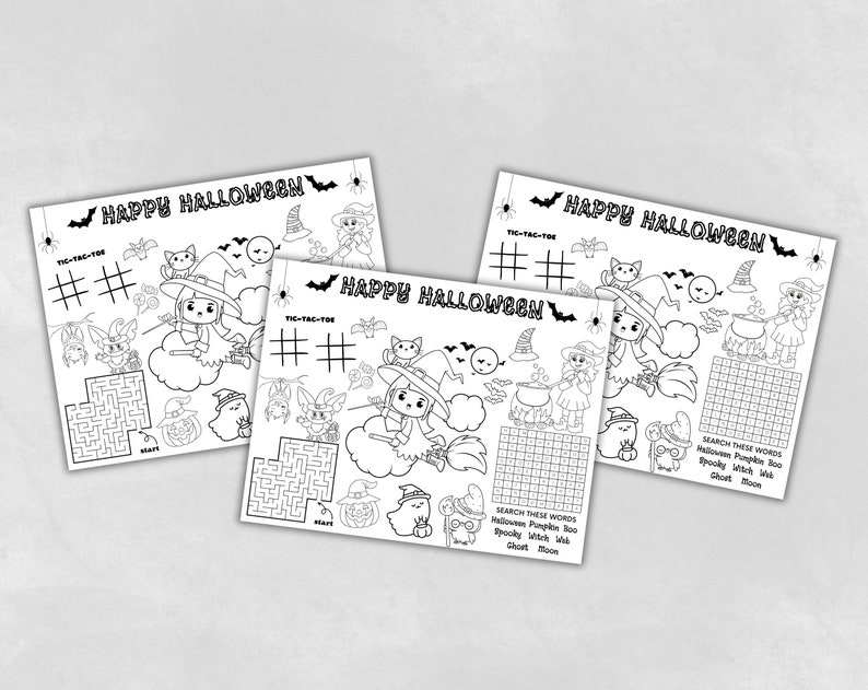 Halloween Coloring Placemat Page, Kids Halloween Activity, Halloween ...