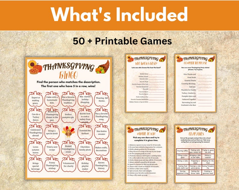 50 + Thanksgiving Party Games, Printable Thanksgiving Games ...