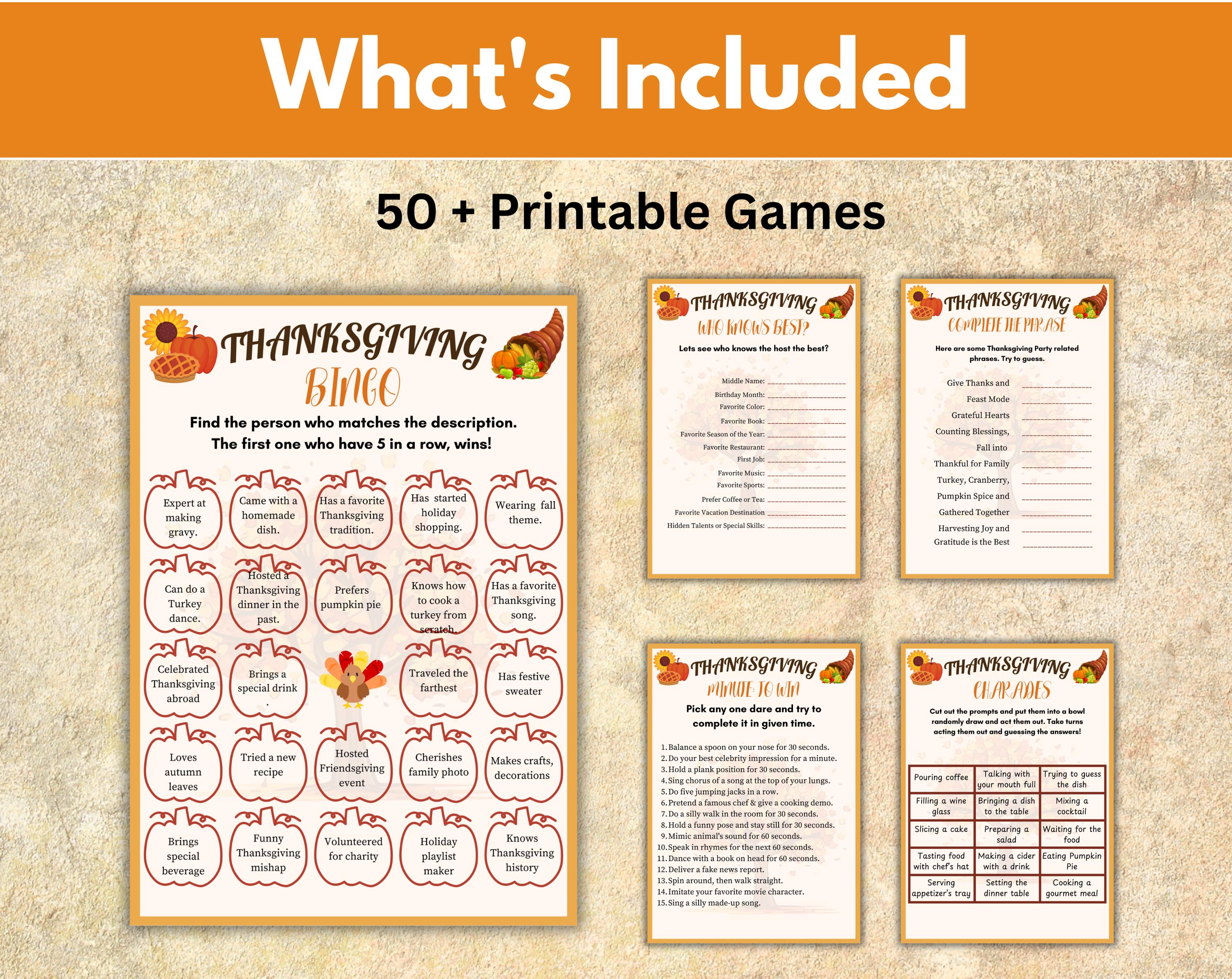 50 + Thanksgiving Party Games, Printable Thanksgiving Games ...