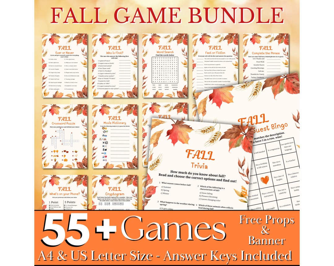 55 + Fall Party Games Bundle, Fall Fun Activities for Kids/adults ...