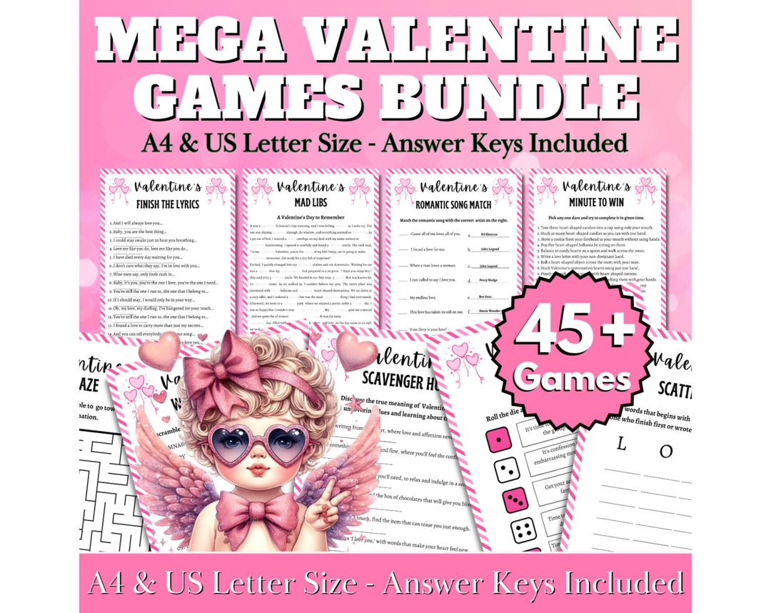 45 + Valentine's Day Party Games Bundle, Valentine's Day Trivia Games ...