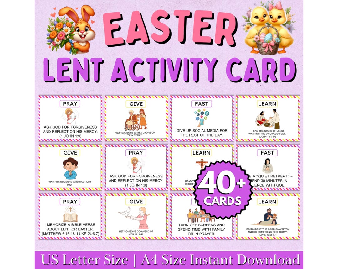 40 + Easter Lent Activity Cards, Home School Lent Activities, Lenten ...