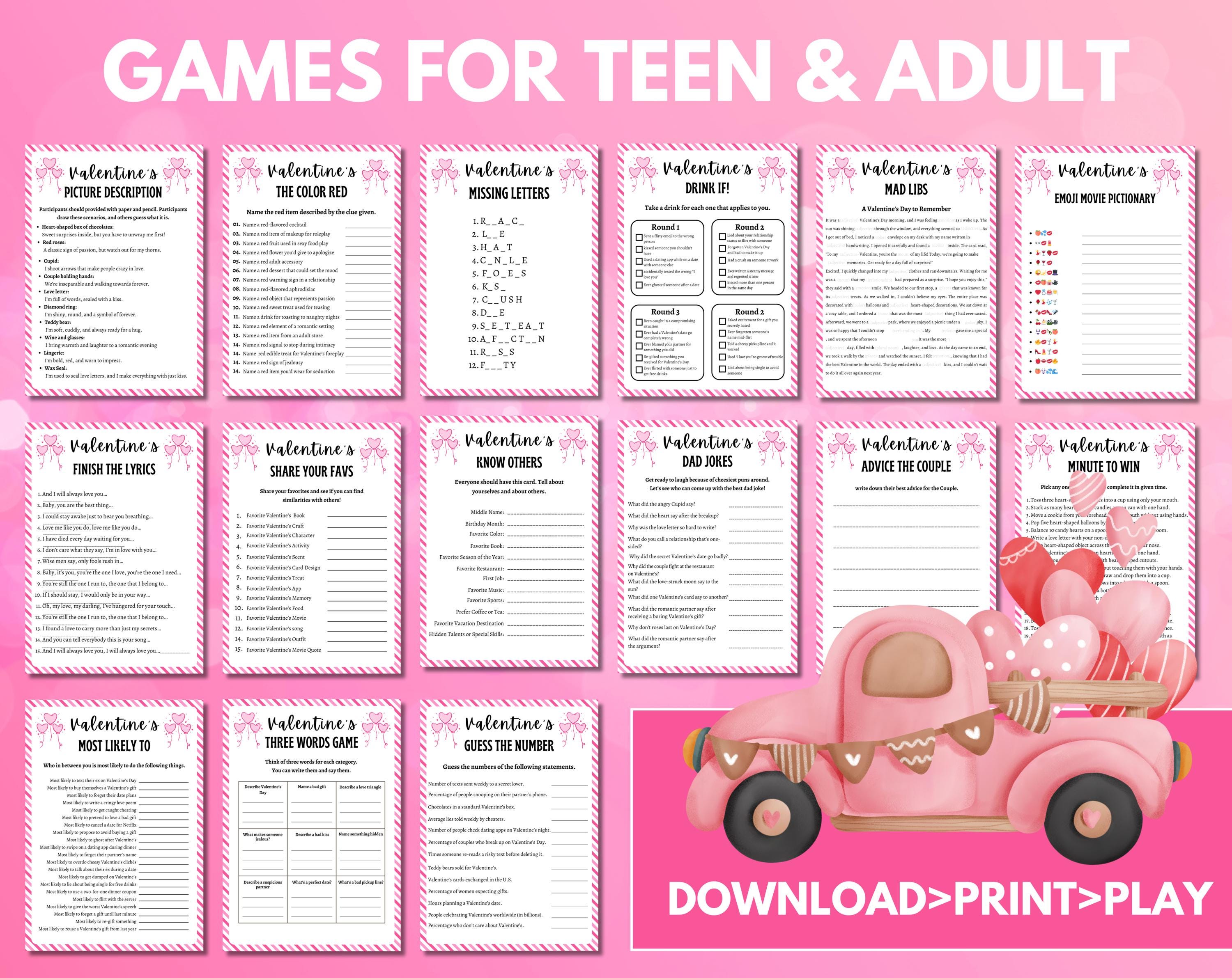 45 + Valentine's Day Party Games Bundle, Valentine's Day Trivia Games ...