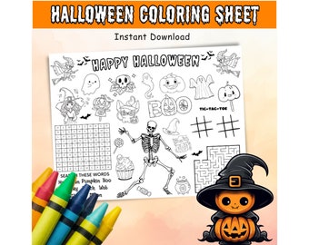 Kids Halloween Activity Sheet - Etsy