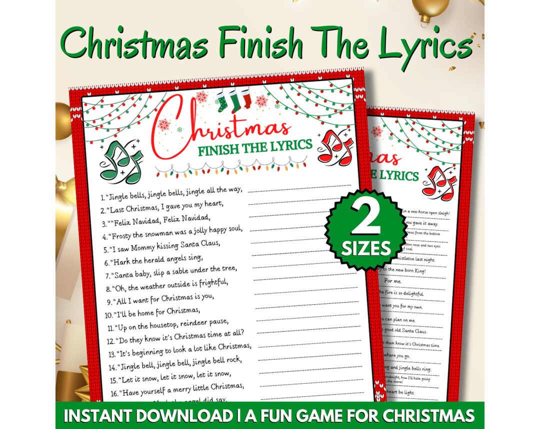 Christmas Finish the Lyrics Game, Christmas Party Game, Christmas ...