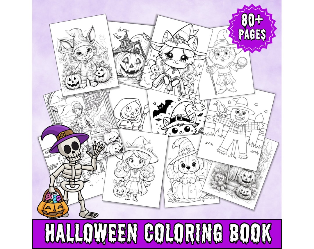 80 + Halloween Coloring Book for Kids, Spooky Season Coloring Pages ...