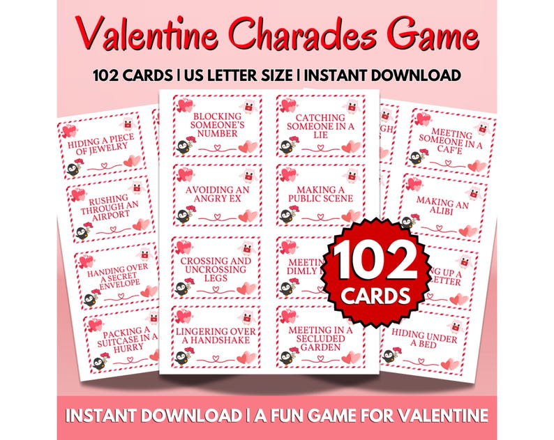 102 + Valentine Charades Game, Printable Valentines Party Game ...