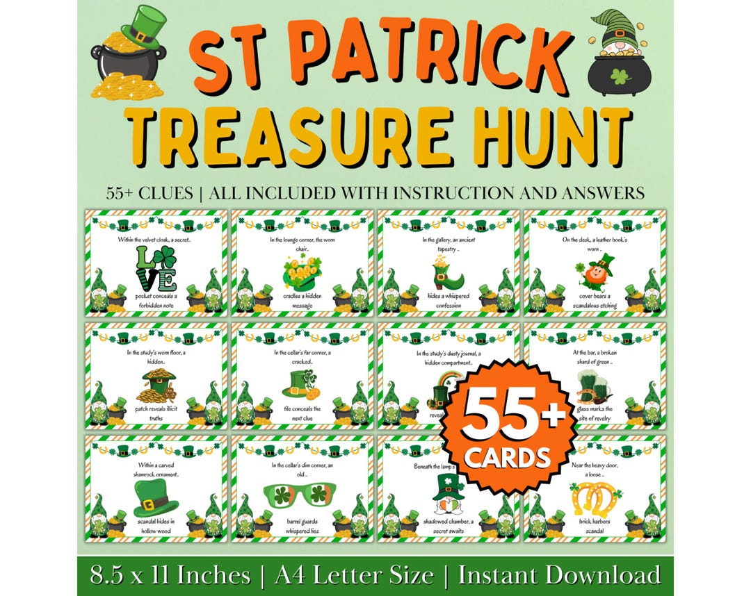 55+ St Patrick's Day Treasure Hunt Game Cards, St Patricks Day Clue ...