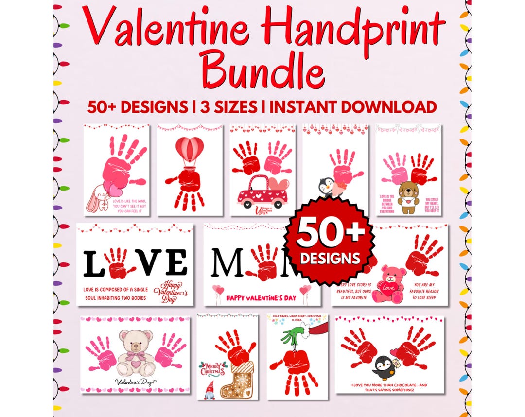 50 + Valentine's Day Handprints Art Bundle, Valentine's Day Craft for ...