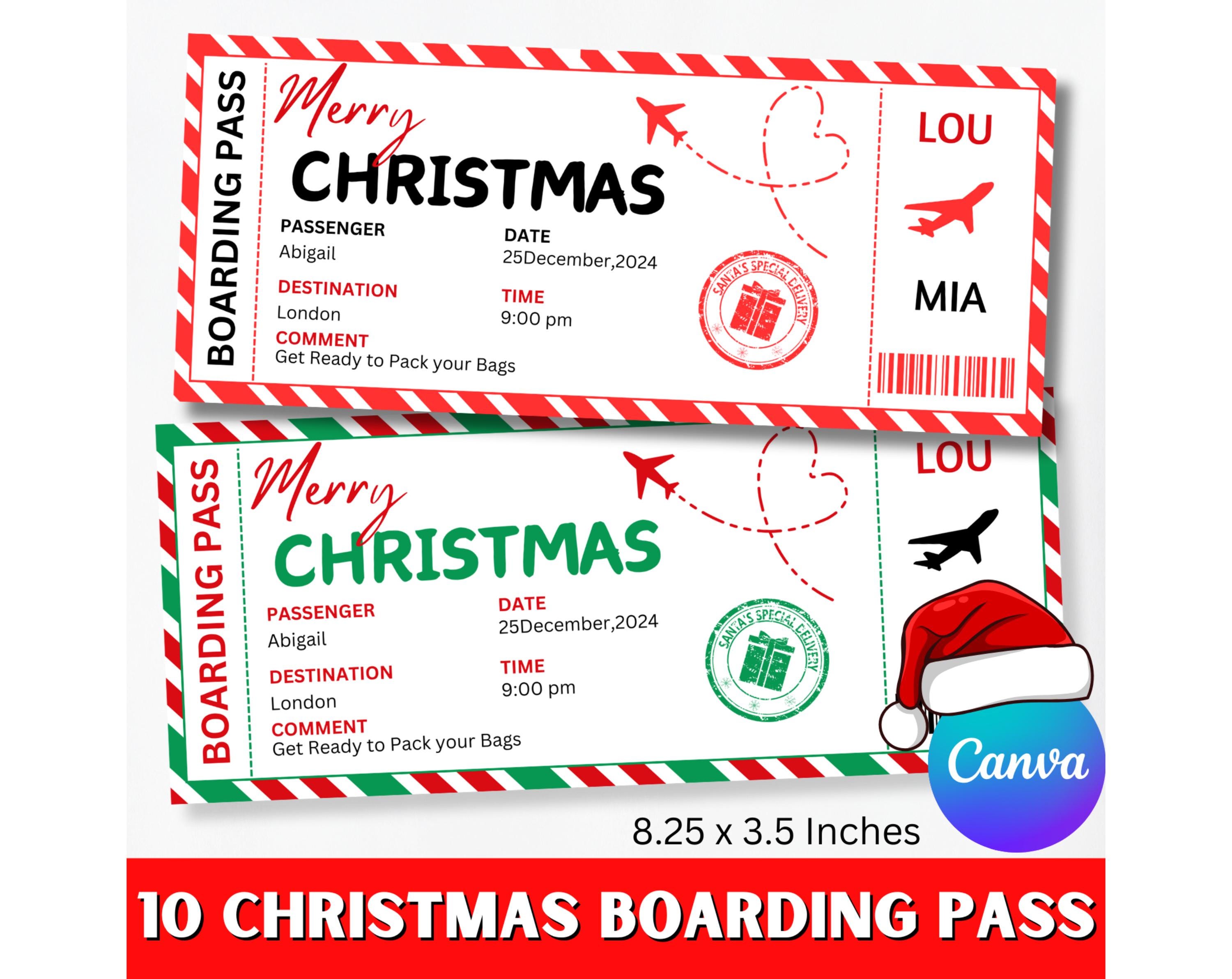 Christmas Boarding Pass Template, Editable Boarding Pass, Surprise ...