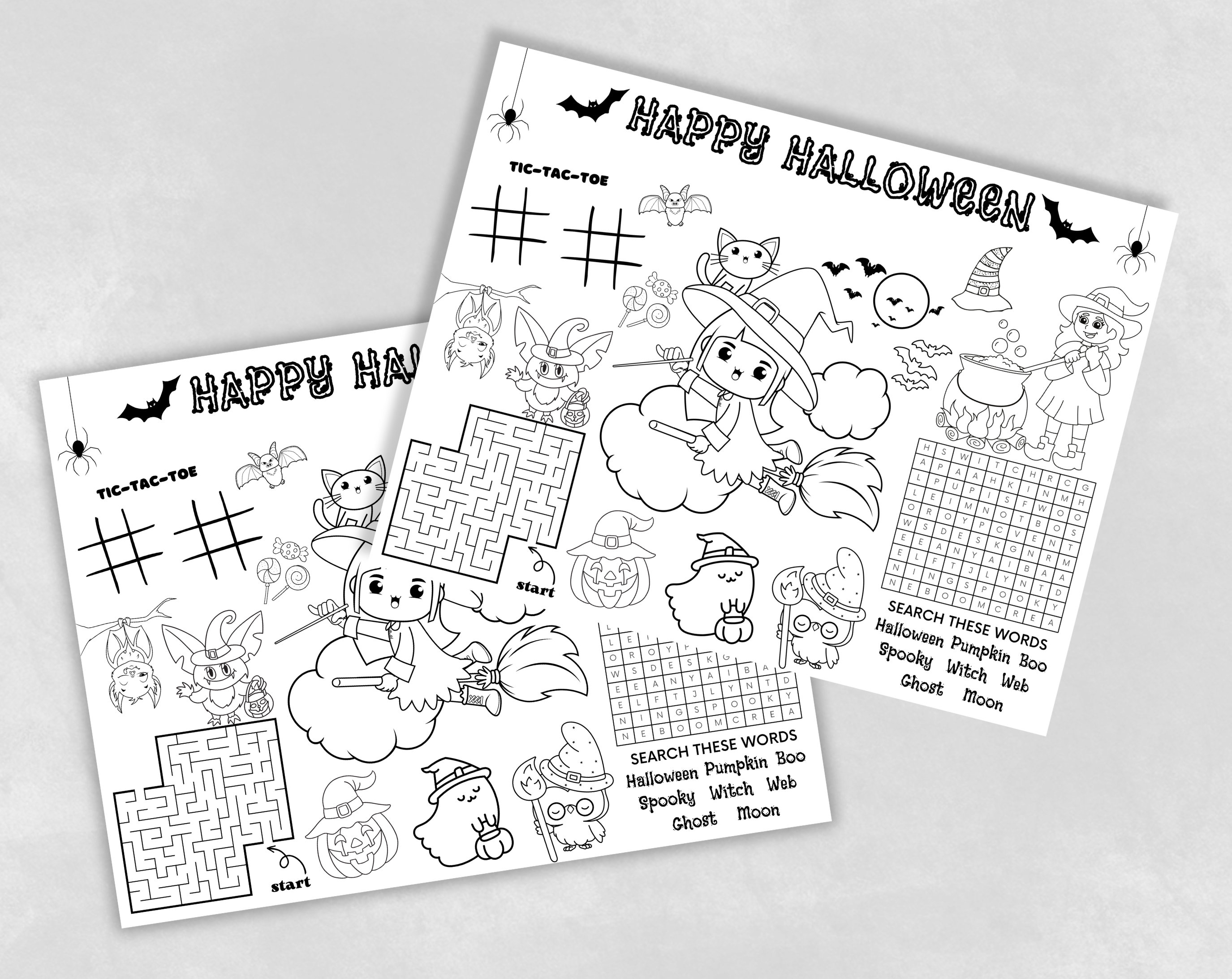 Halloween Coloring Placemat Page, Kids Halloween Activity, Halloween ...