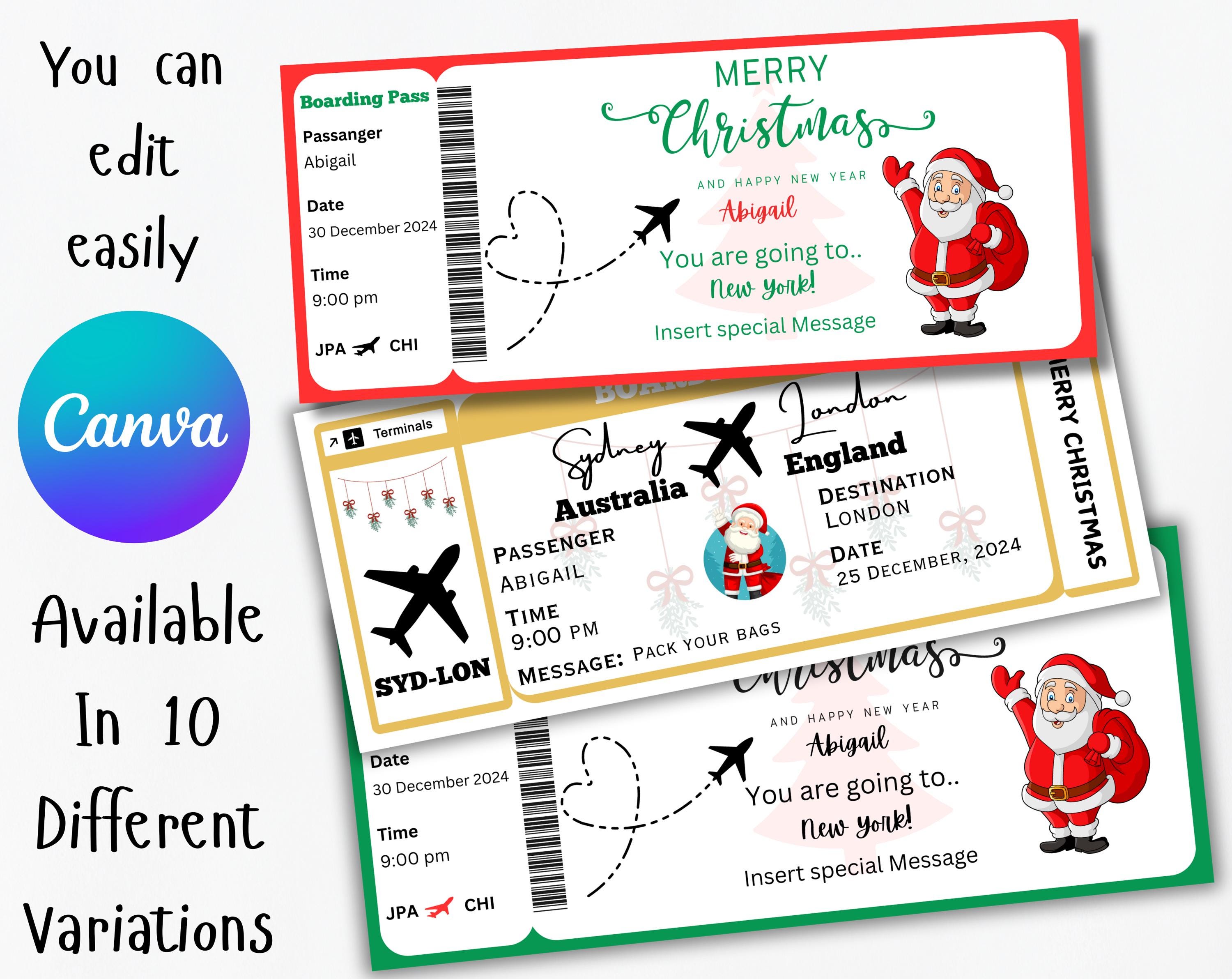 Christmas Boarding Pass Template, Editable Boarding Pass, Surprise ...