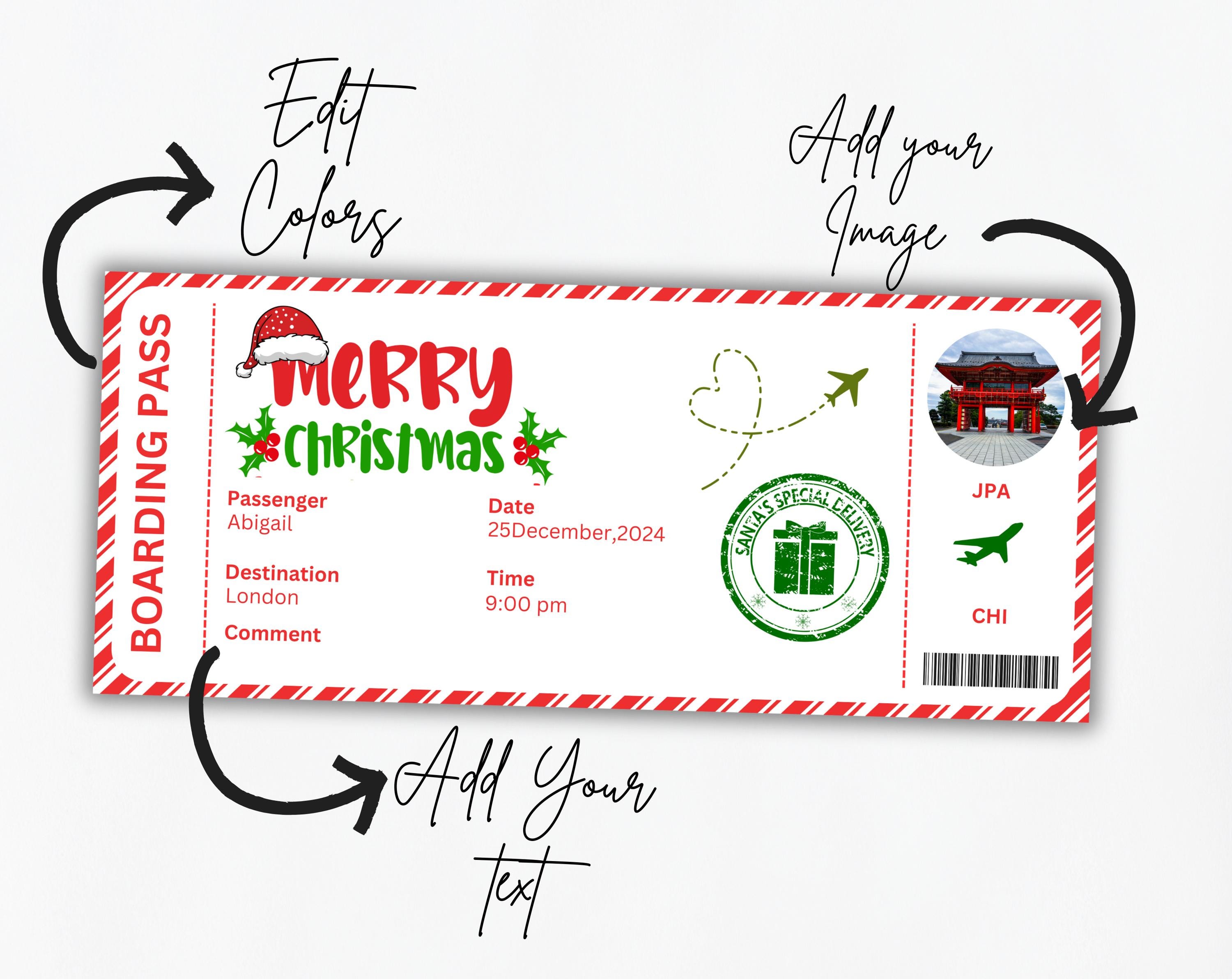 Christmas Boarding Pass Template, Editable Boarding Pass, Surprise ...