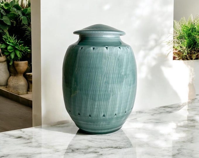 Medium Sized Cremation Urn - Handmade Pottery Clay Urn - 160 Cubic ...