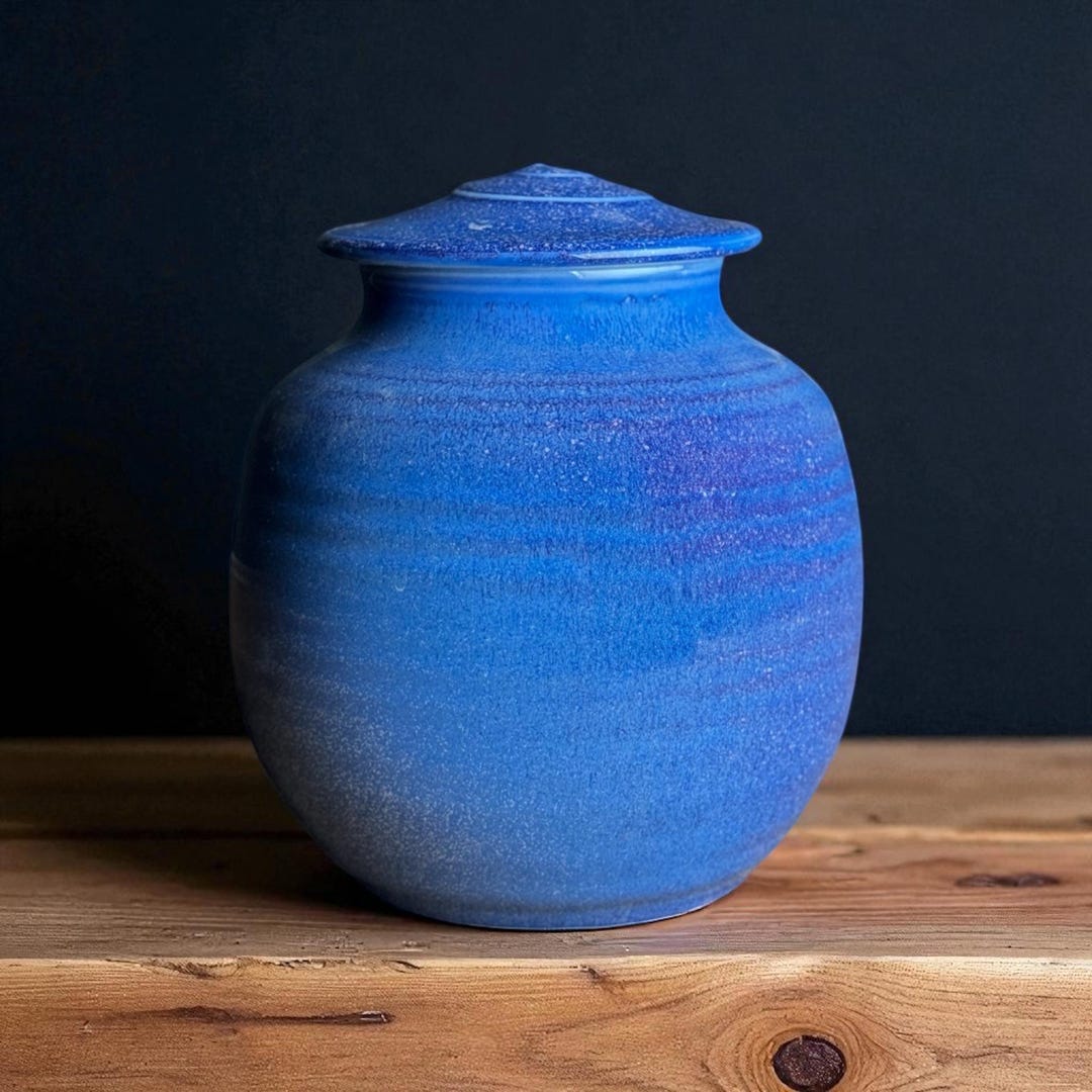 Handmade Blue Ceramic Cremation Urn: Deep Sky Pottery Memorial (80 Cu ...
