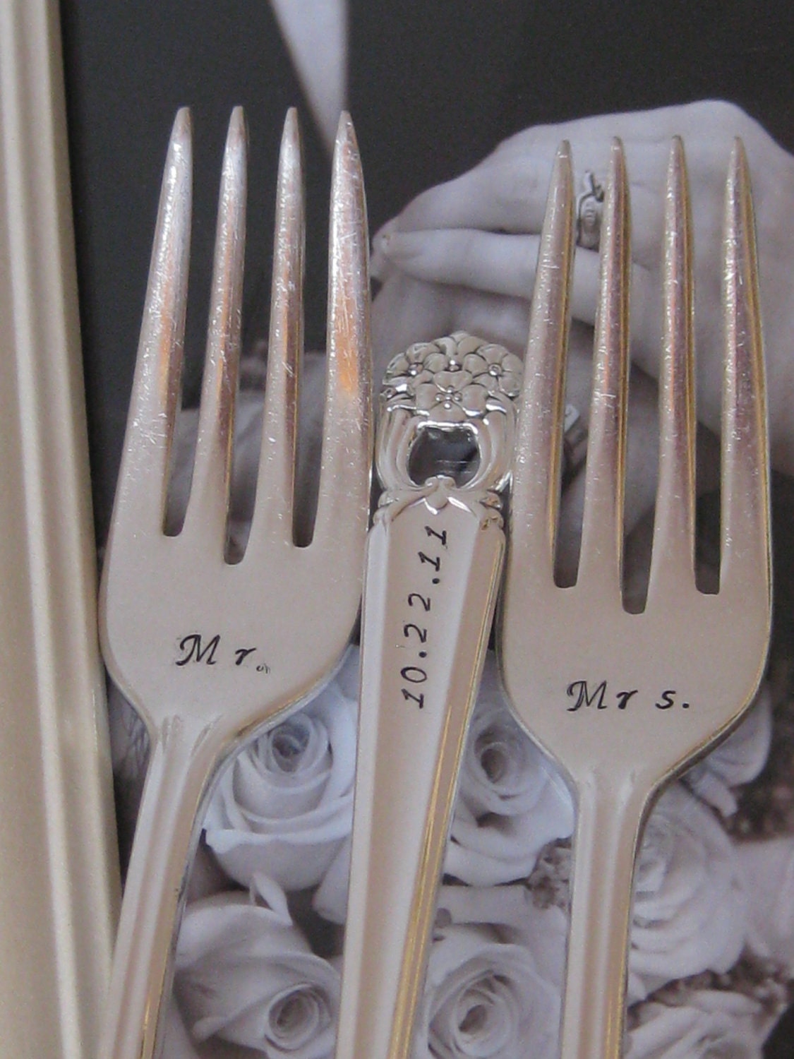 Vintage Upcycled Mr & Mrs Wedding/anniversary Silverplate Handstamped ...