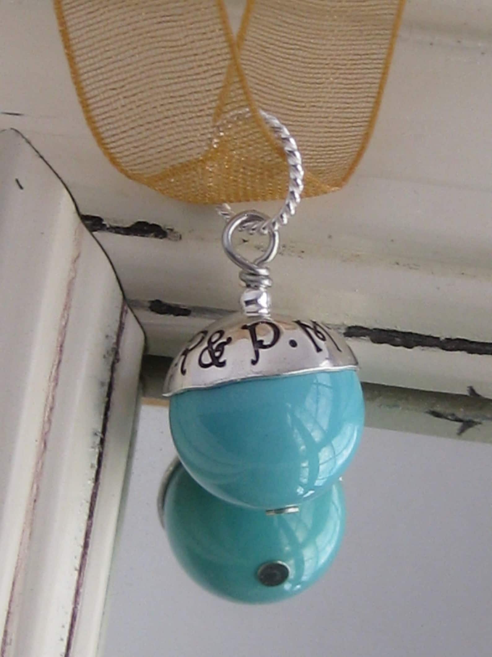 SOMETHING BLUE- Hand Stamped Custom Wedding Bouquet Charm- Yellow or ...