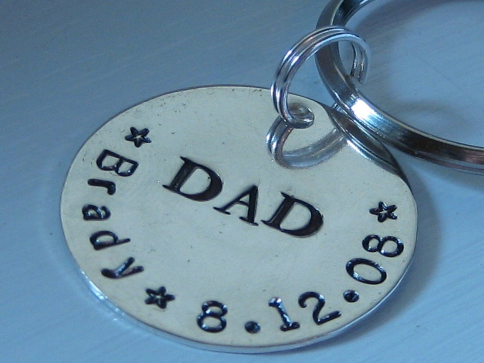 Custom Hand Stamped Sterling Silver Key Chain - Etsy