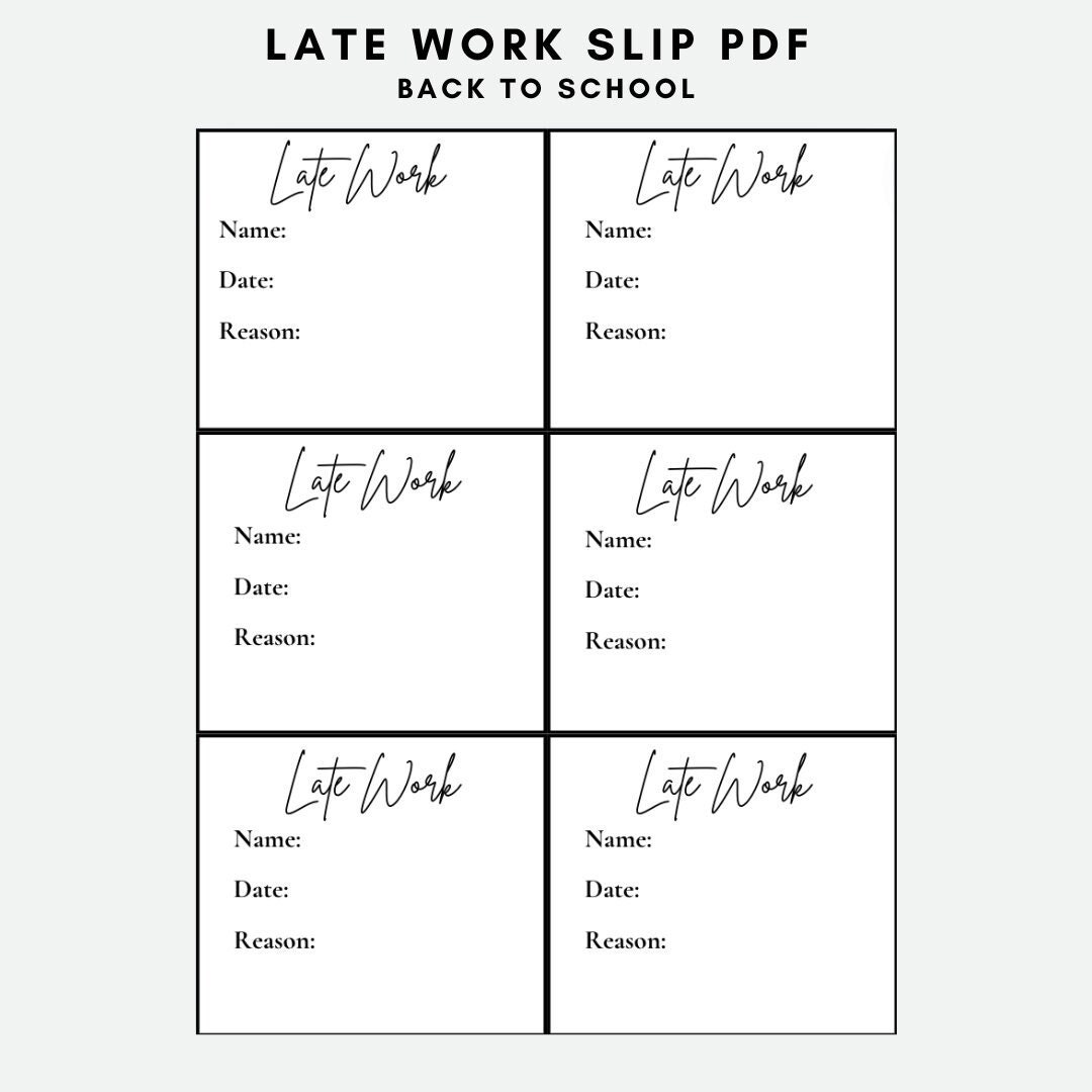 High School Teacher Late Work Slip Digital Download PDF Document - Etsy