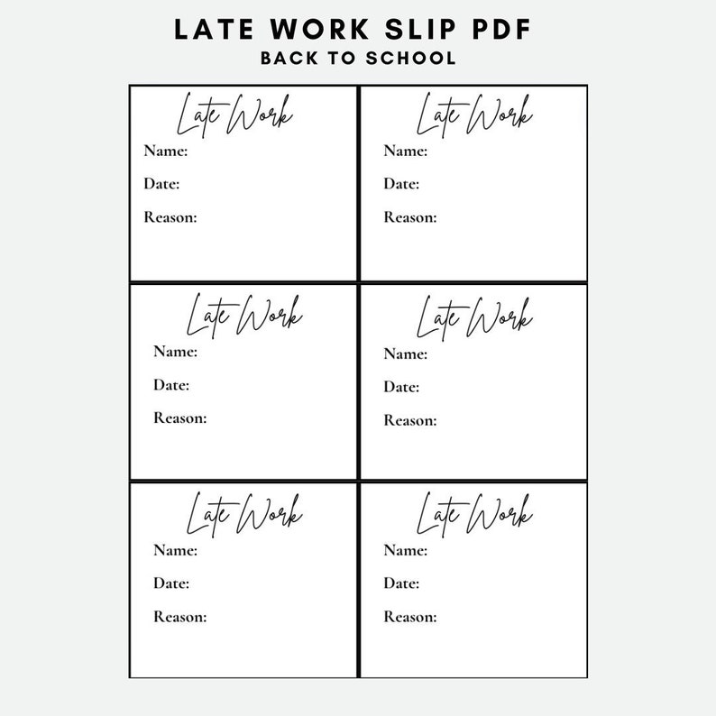 High School Teacher Late Work Slip Digital Download PDF Document - Etsy