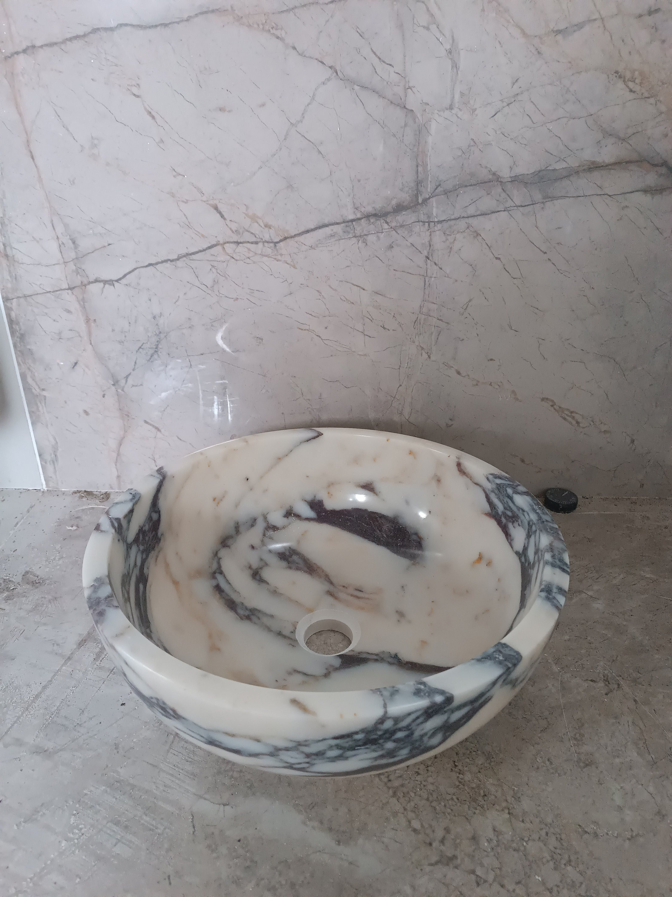 Calacatta Viola Round Marble Sink Powder Room Sink Floating Marble Sink ...