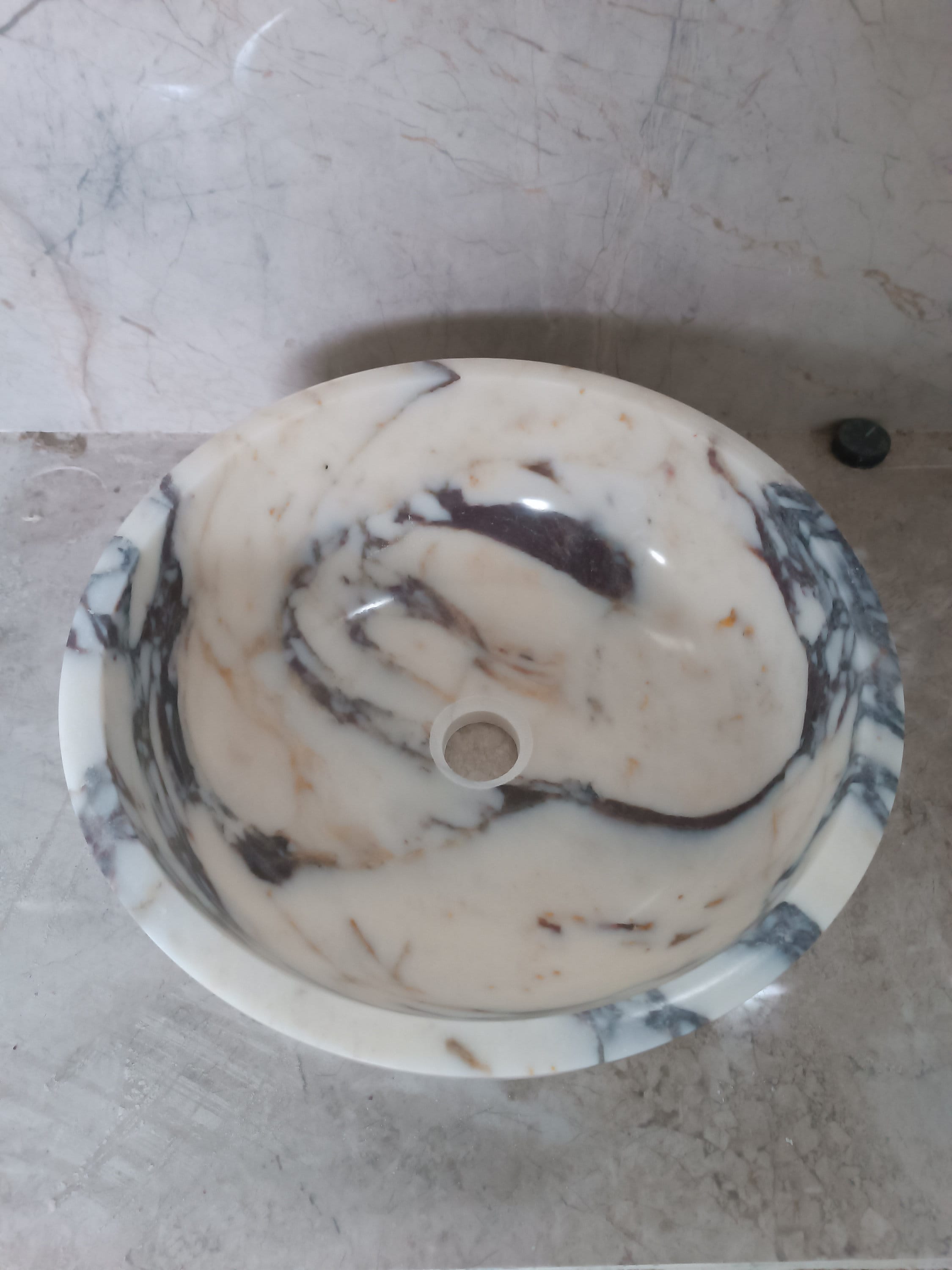 Calacatta Viola Round Marble Sink Powder Room Sink Floating Marble Sink ...