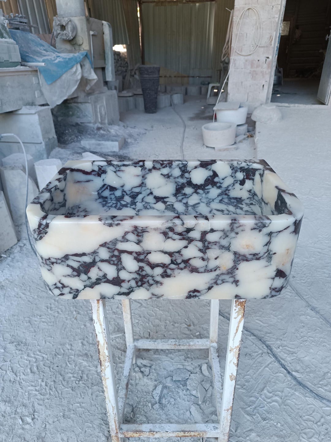 Calacatta Viola Marble Vessel Sink, Natural Stone Basin, Bathroom Sink ...