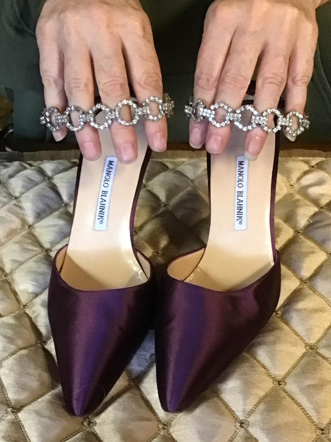 Vintage Authentic Manolo Blahnik Satin and Rhinestone Pump 40.5 - Etsy