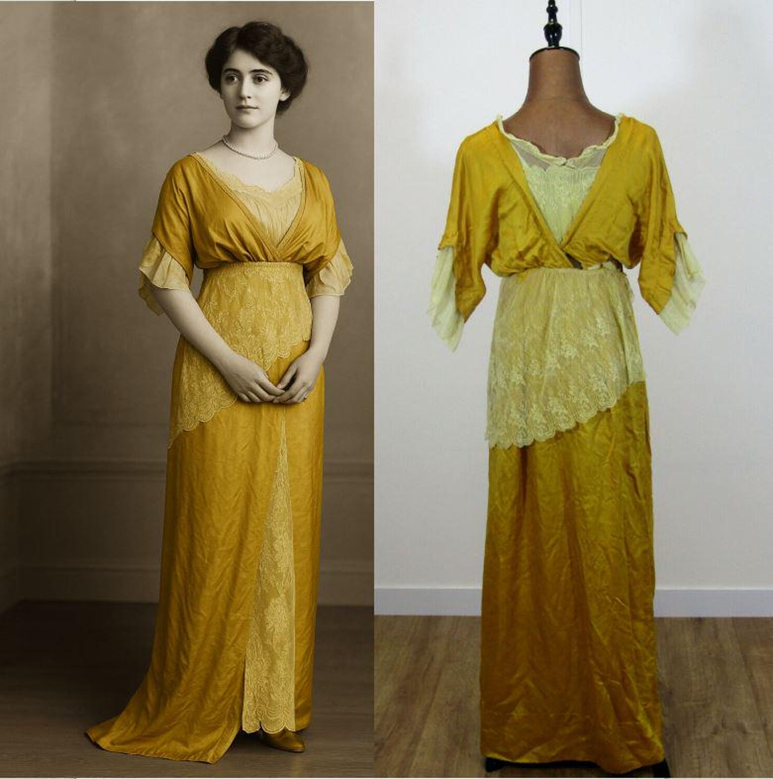 Antique 1912 Edwardian Silk and Lace Gown – Titanic Era Formal Dress ...