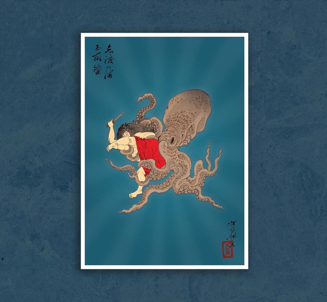Diving Woman Vs Octopus Canvas Print – Tsukioka Yoshitoshi Ukiyo-e Art ...