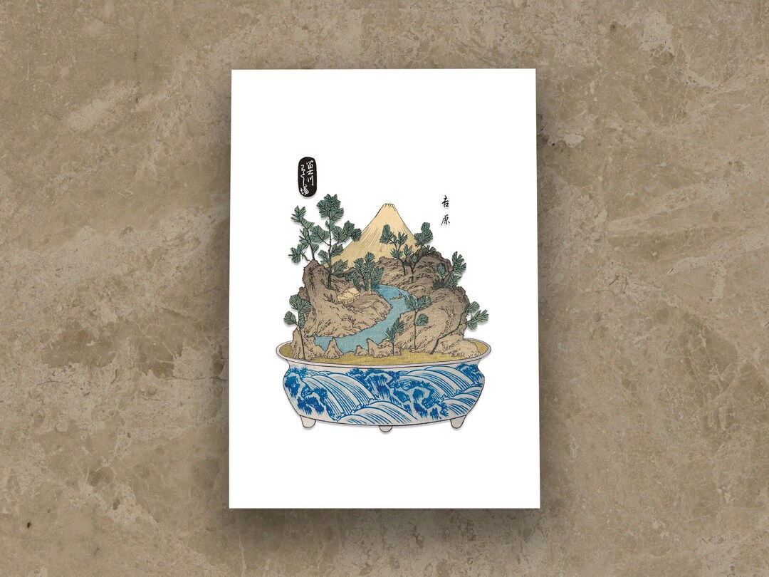 View of Fuji, Bonsai Sized. Ukiyo-e Collage Art. - Etsy