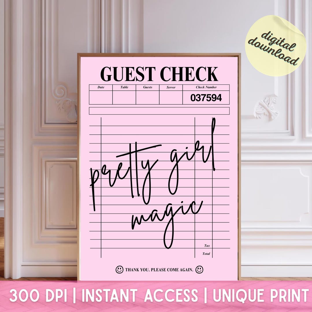 Pretty Girl Magic Guest Check Poster, Printable Wall Art Trendy Large ...