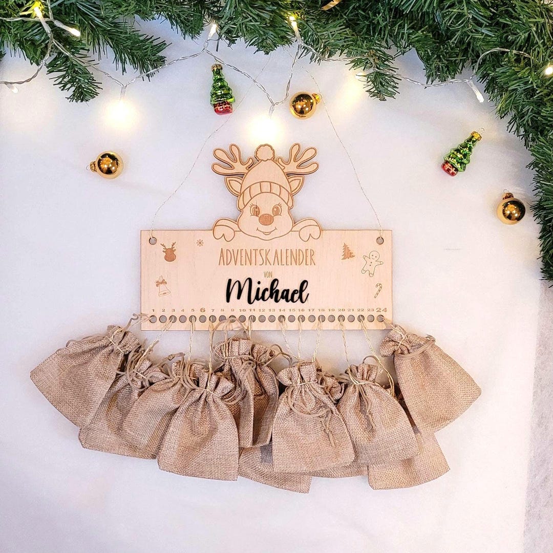 Personalized Wooden Advent Calendar, Cute Reindeer – Christmas Calendar ...
