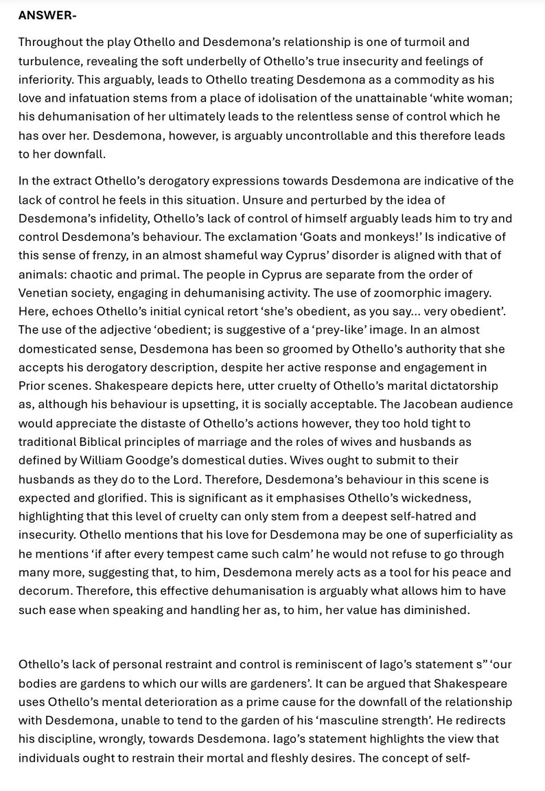 A Level English Literature Othello Revision Guide: Full Theme and Quote ...