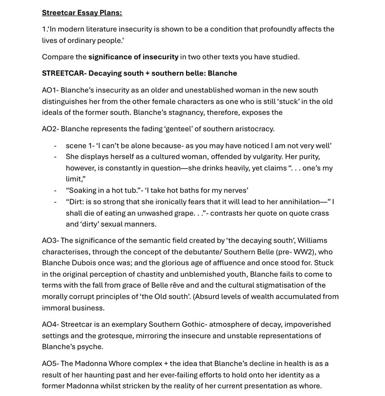 A-level English Literature: A Streetcar Named Desire Revision Guide - Etsy